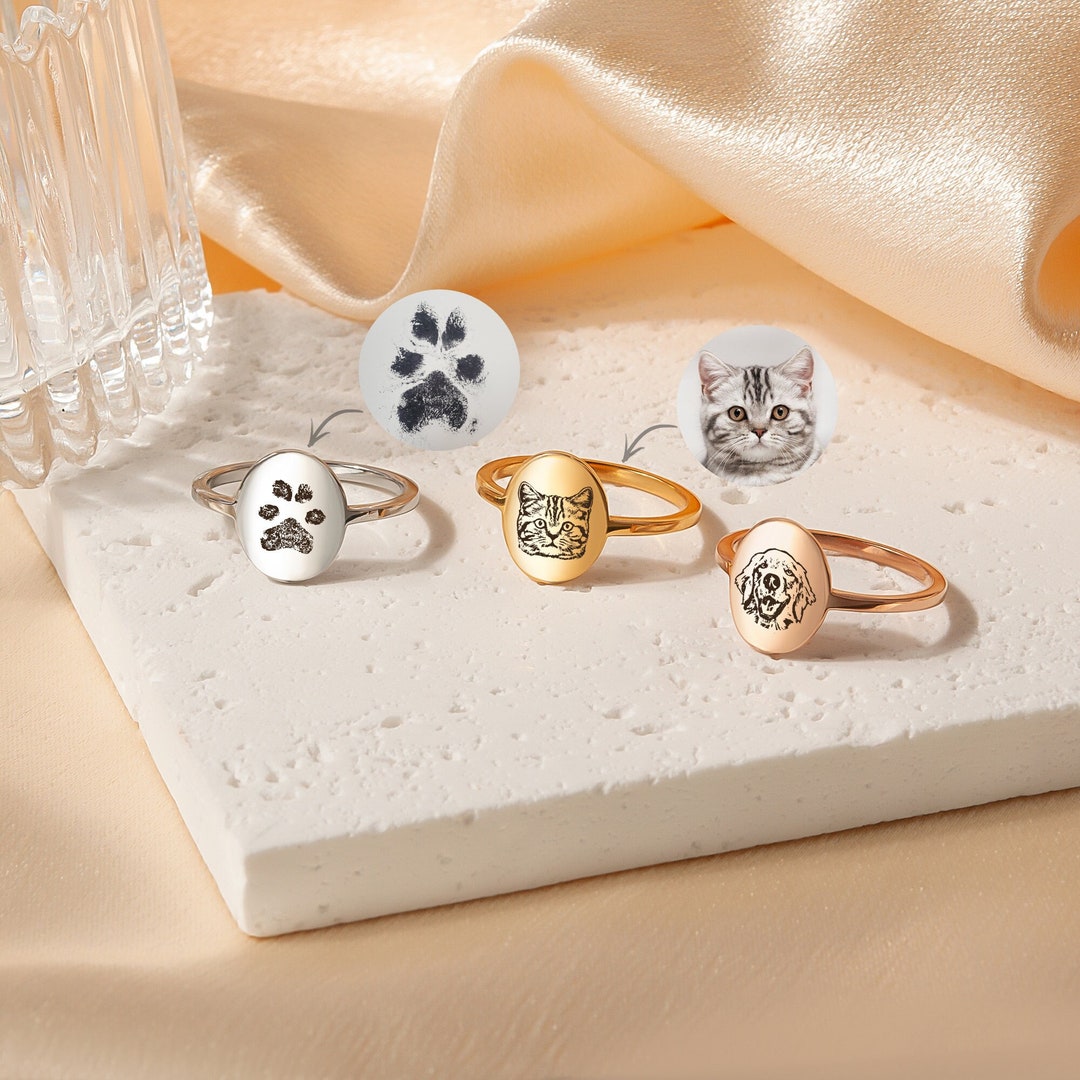 Personalized Ring Custom Pet Ring Oval Ring - Engraved Actual Paw Print ...