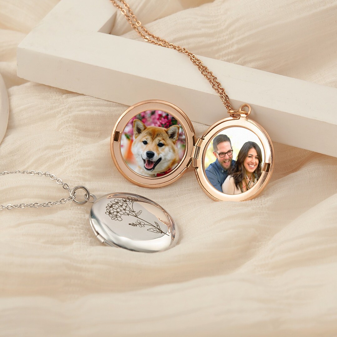 Unique Gifts Pet Photo Necklace Round Locket Pendant Custom Photo ...
