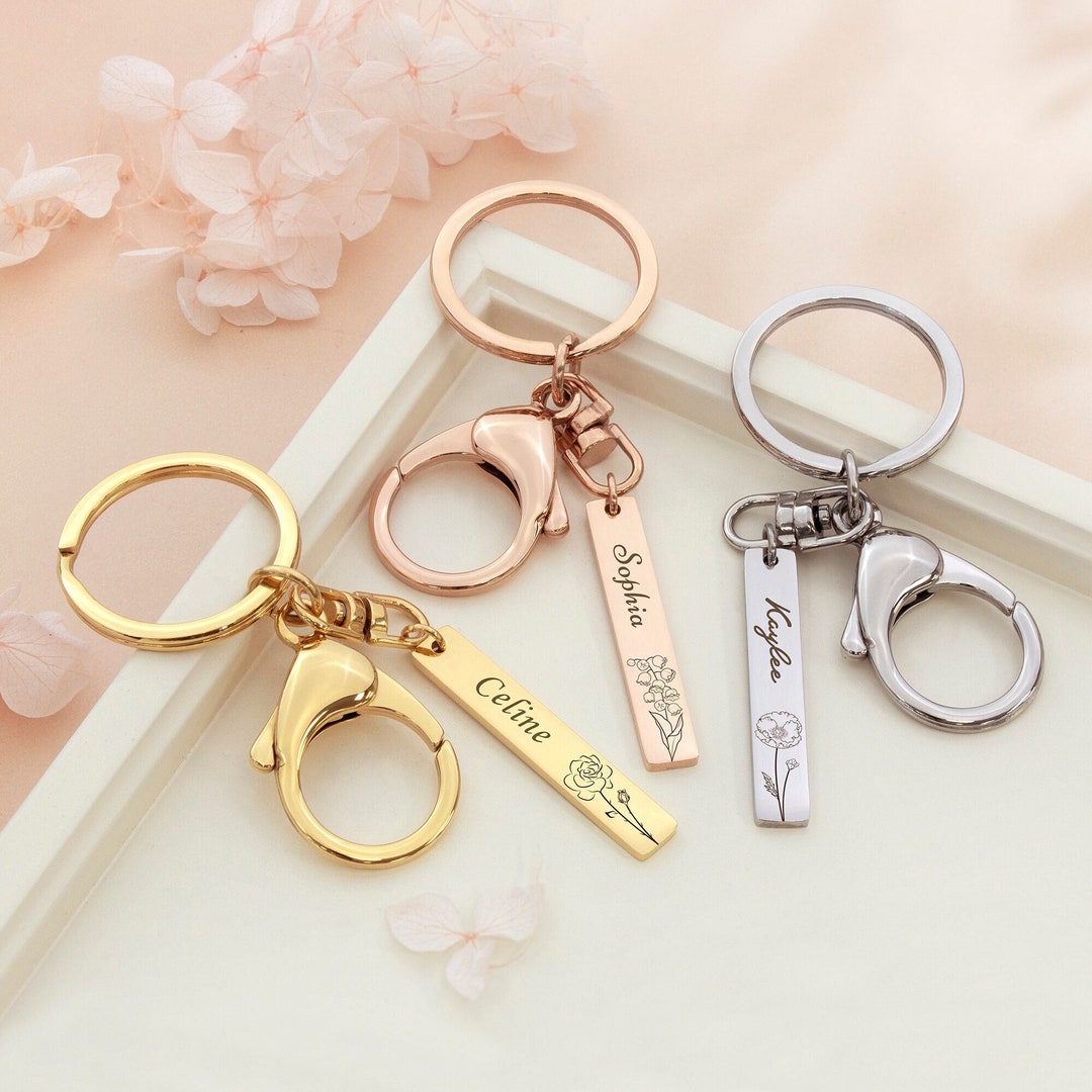 Keychain for Women Custom Keychain Birth Flower Keychain With Name ...