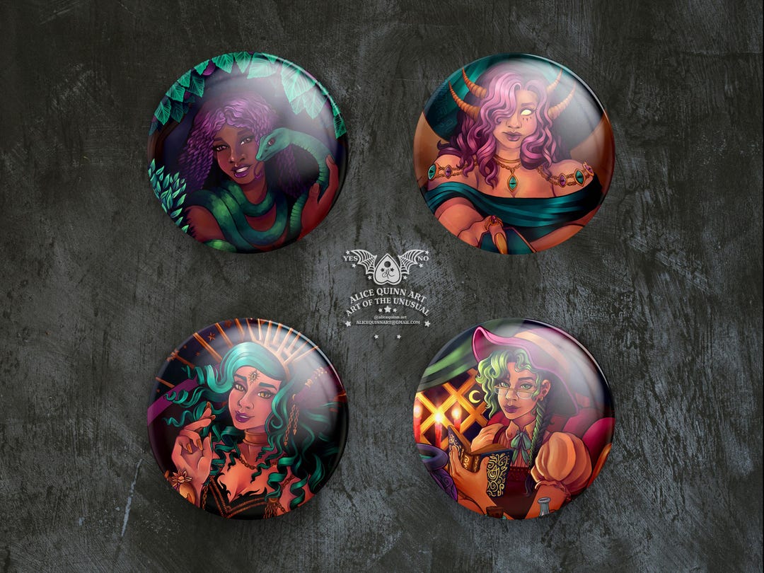 1.25" Mystical Button Pins - Magical Witch Pins - Dark Fantasy ...