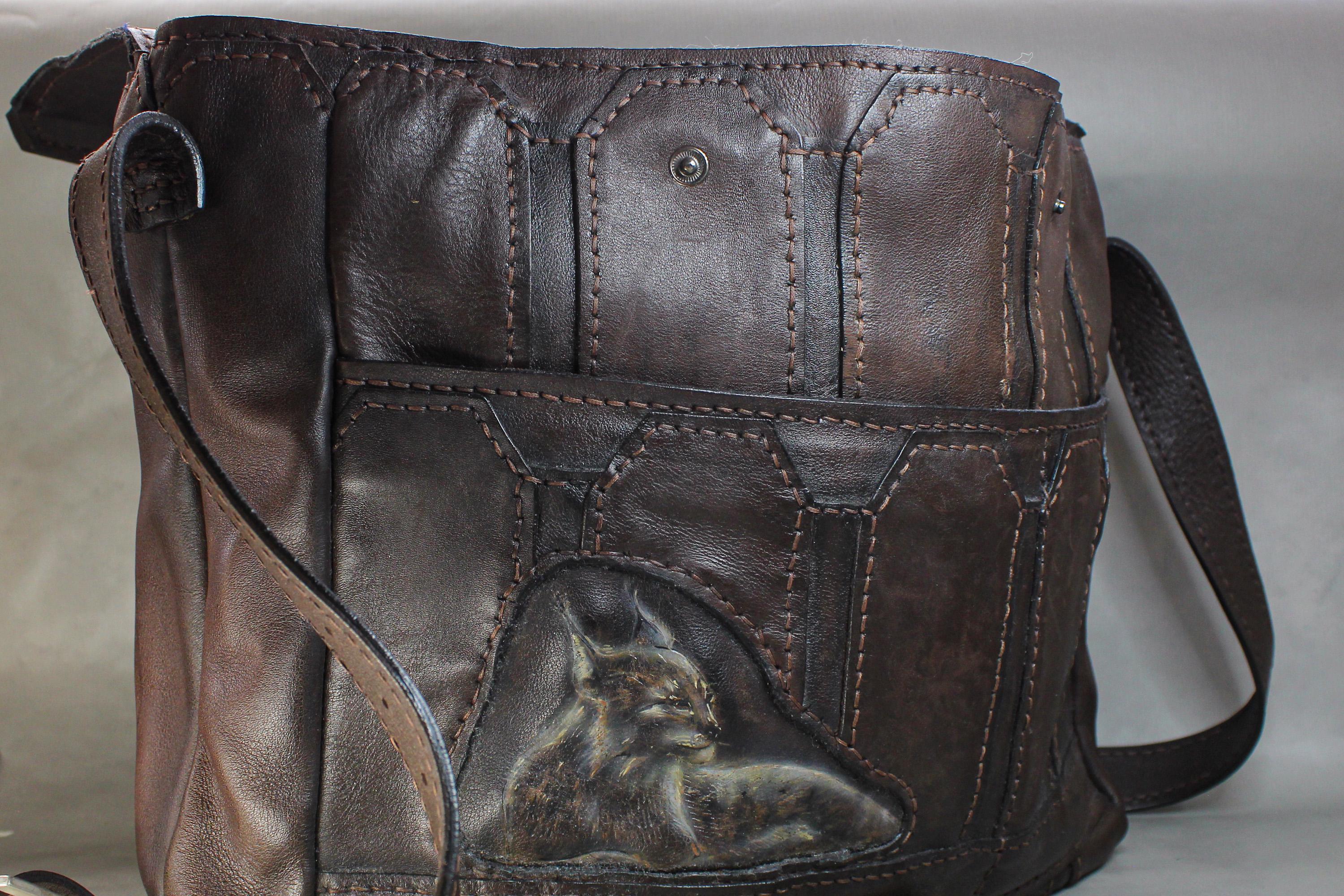 Lynx Embossed Leather Messenger Bag. Handmade for Man Bag. Brown ...