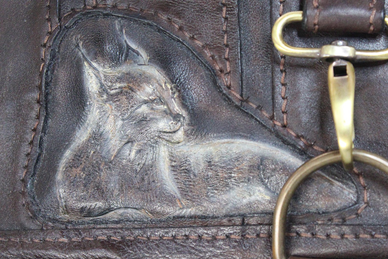 Lynx Embossed Leather Messenger Bag. Handmade for Man Bag. Brown ...