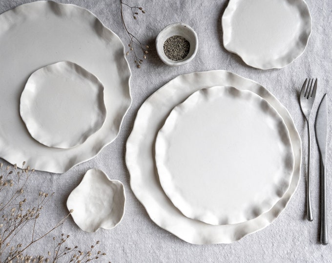Handmade White Ceramic Breakfast or Dessert Plate With Rustic Fluted ...