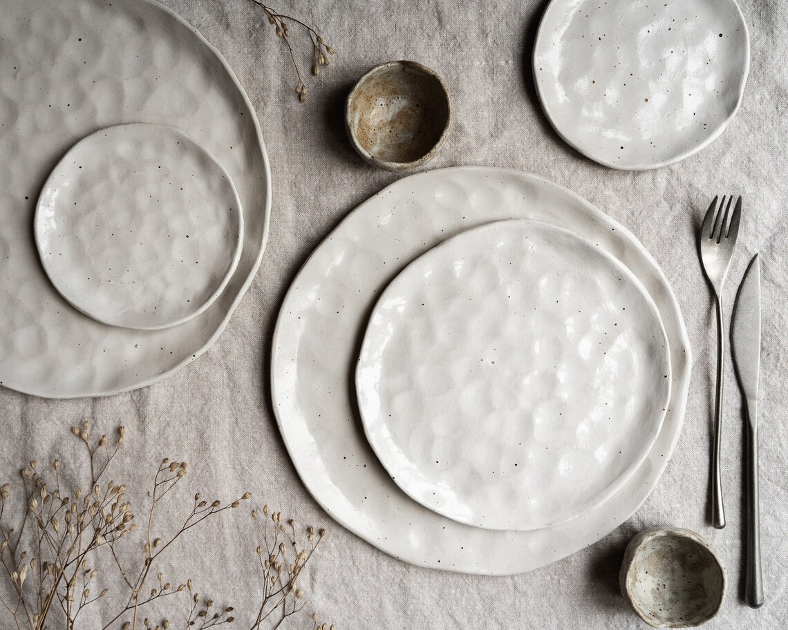 White Flecked Handmade Ceramic Plates - Etsy