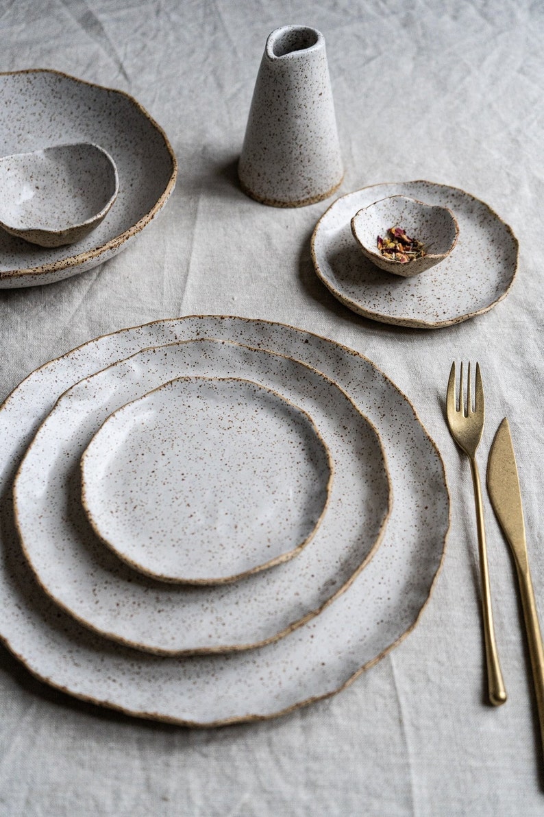 Speckled Oat Stoneware Plates - Etsy