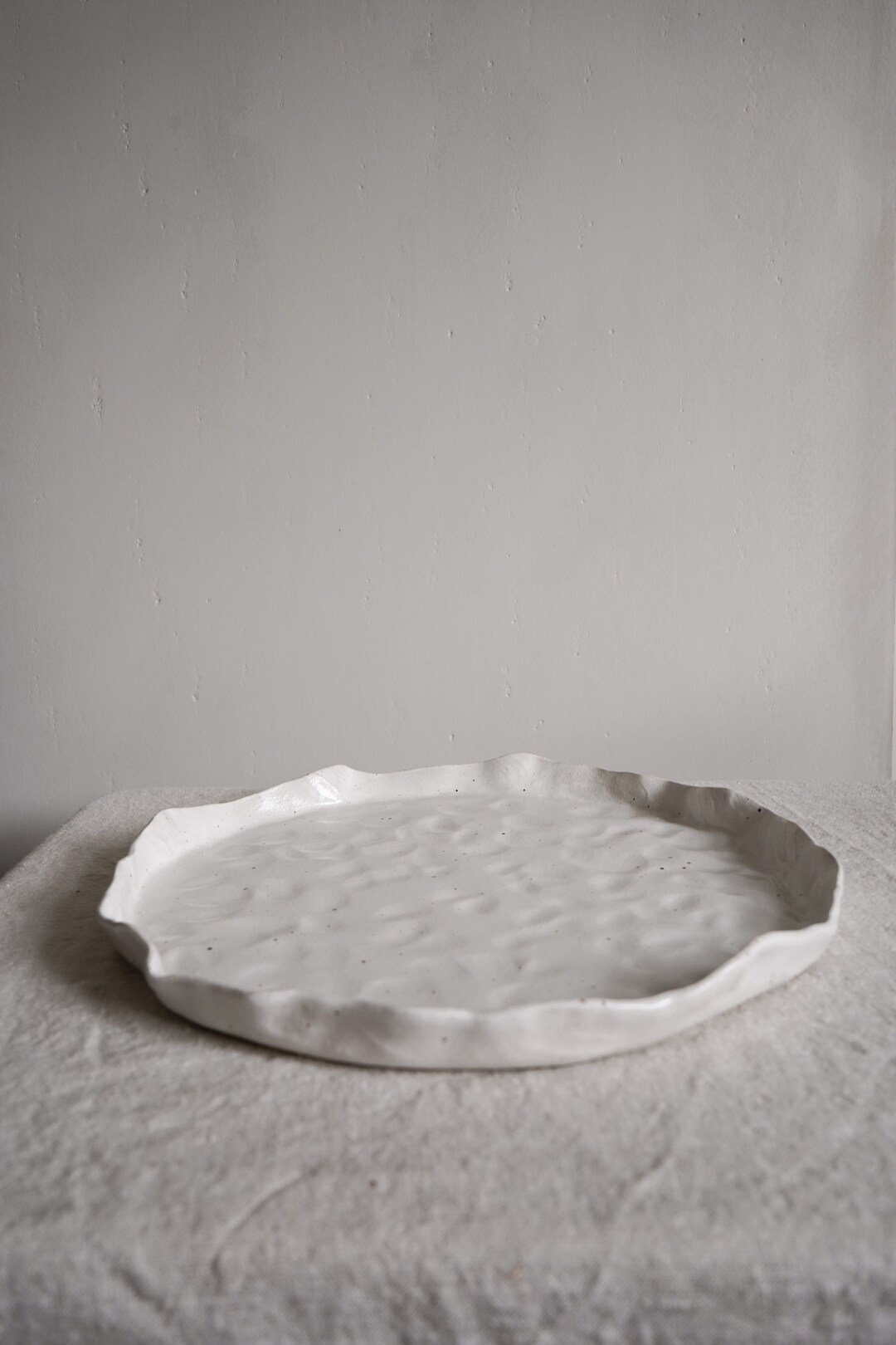 Round White Flecked Ceramic Serving Platter, Handmade - Etsy