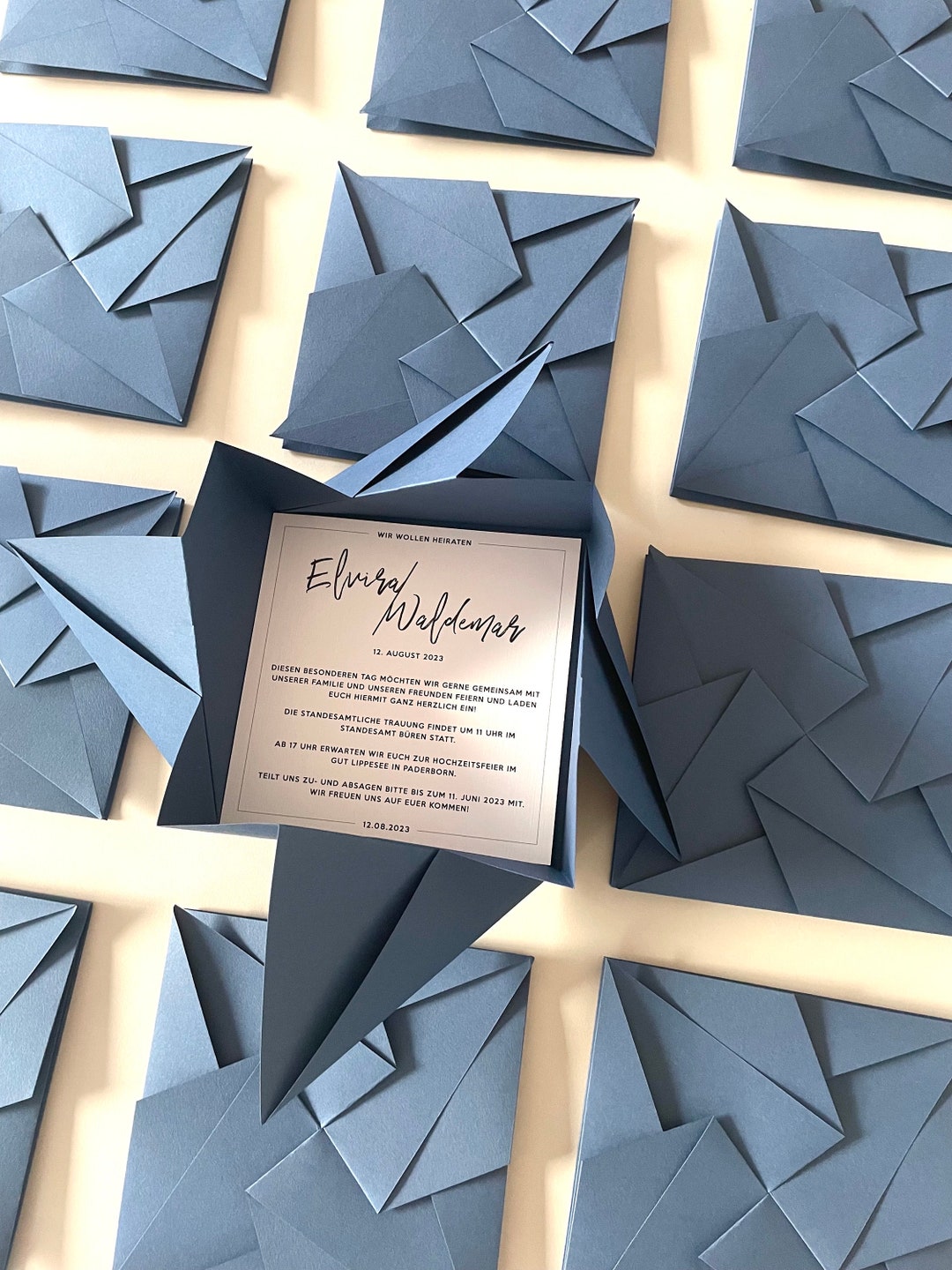 Simple Wedding Invitation Origami Envelope Blue Royal Blue, Square ...