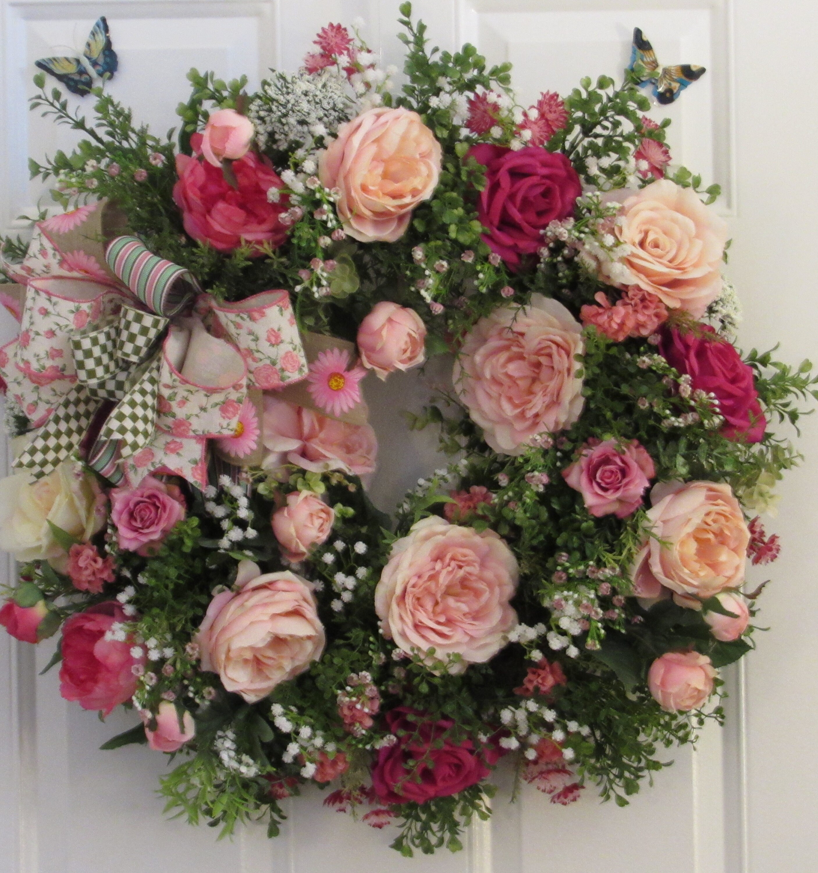 Designer Inspiration Wildflower and Rose Garden Silk Floral Rose Wreath ...