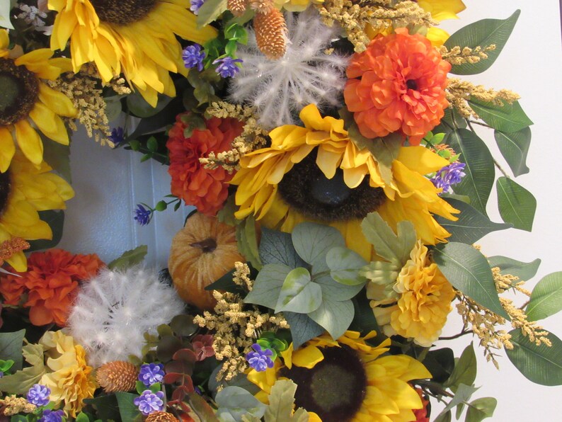 Sunflower Mum Fall Wreath: Premium Ribbon Bow, Autumn Door Decor - Etsy
