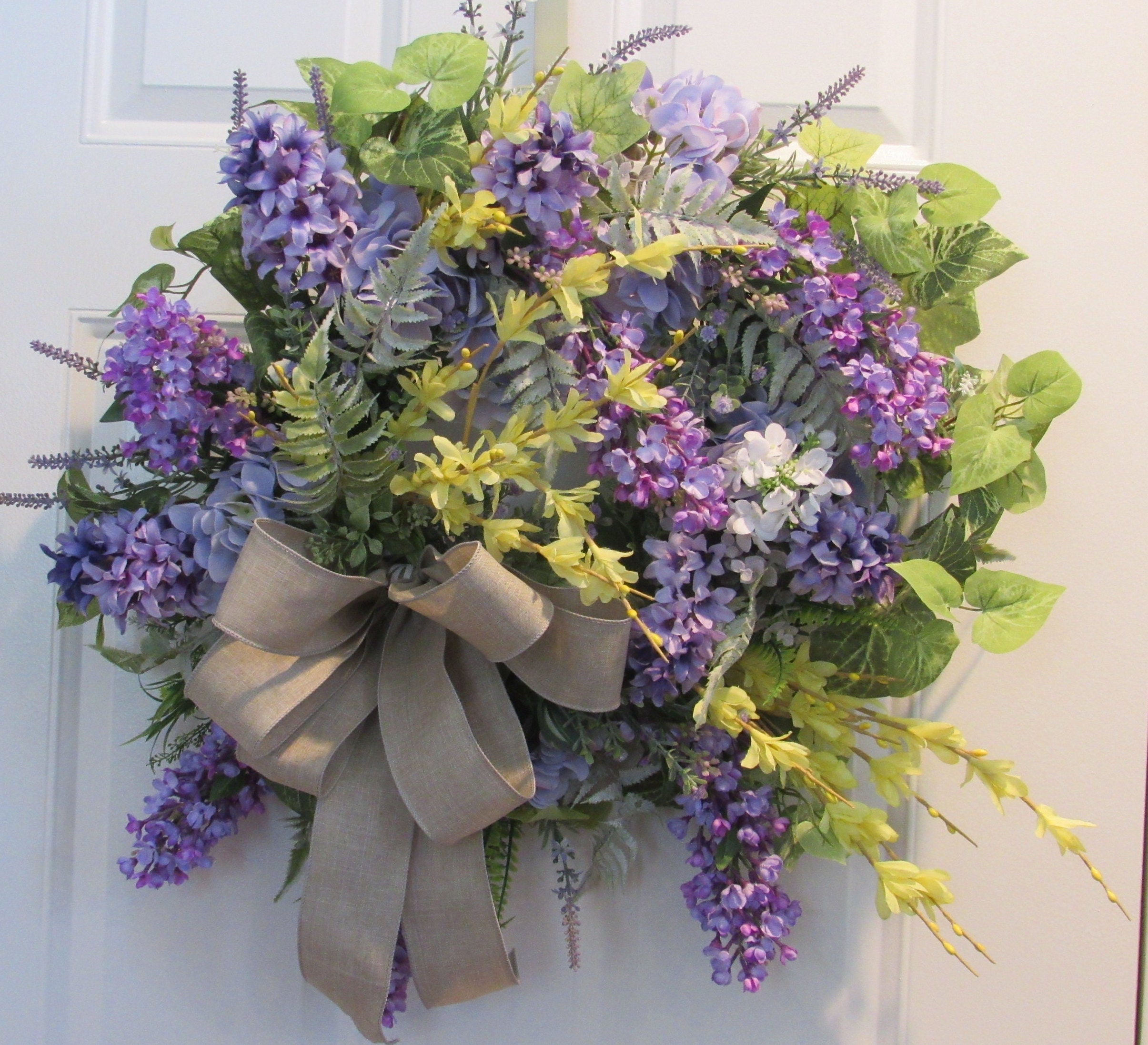 Lilacs and Forsythia Are in Bloom Door Wreath, Porch Wreath, Sunroom ...