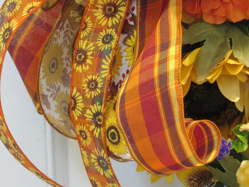 Sunflower Mum Fall Wreath: Premium Ribbon Bow, Autumn Door Decor - Etsy