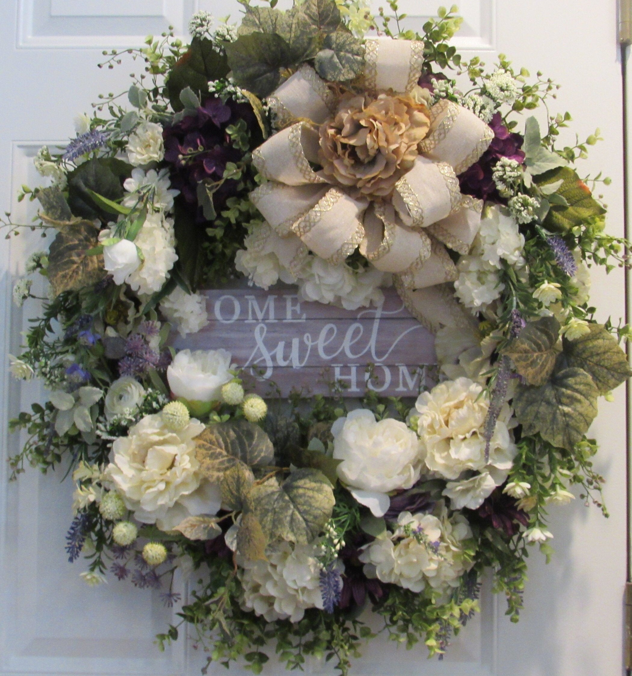 My Elegant Home Sweet Home Designer Wreath with Hand Tied Bow.