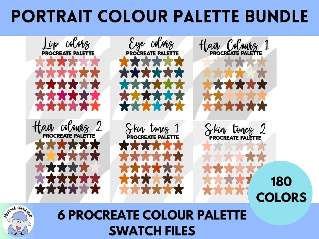 Procreate Color Palette Bundle Portrait Color Swatches Skin Color Palette Hair Procreate