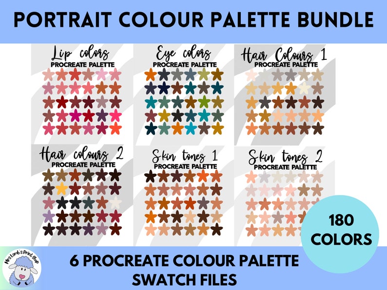 Procreate Color Palette Bundle Portrait Color Swatches Skin Color Palette Hair Procreate
