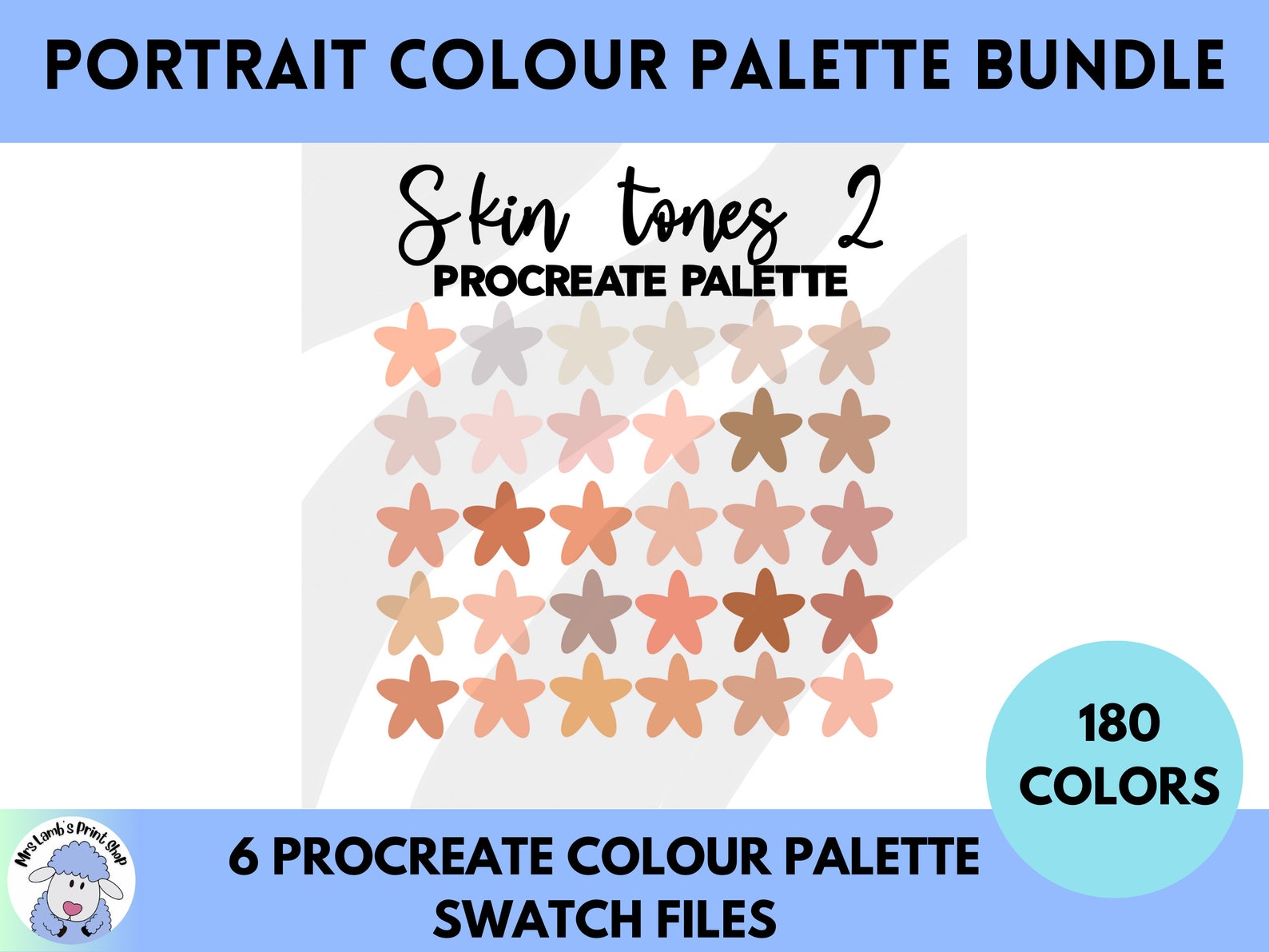 Procreate Color Palette Bundle Portrait Color Swatches Skin Color