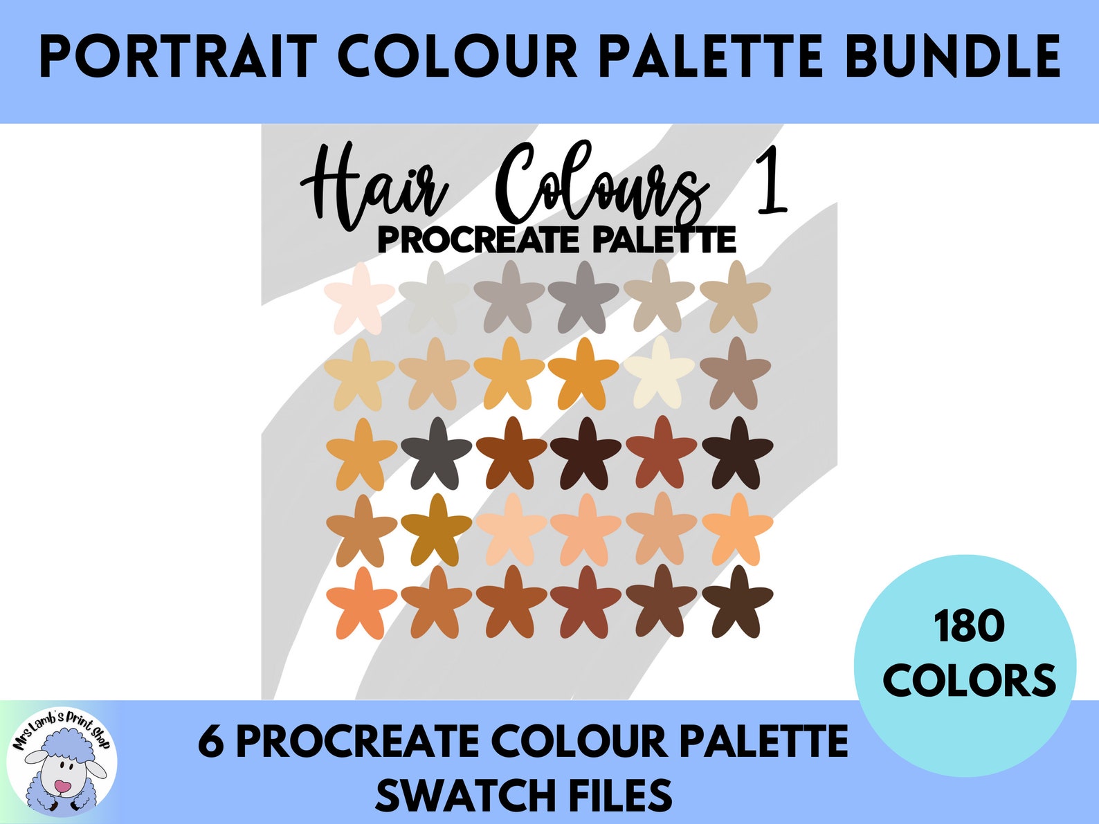 Procreate Color Palette Bundle Portrait Color Swatches Skin Color Palette Hair Procreate