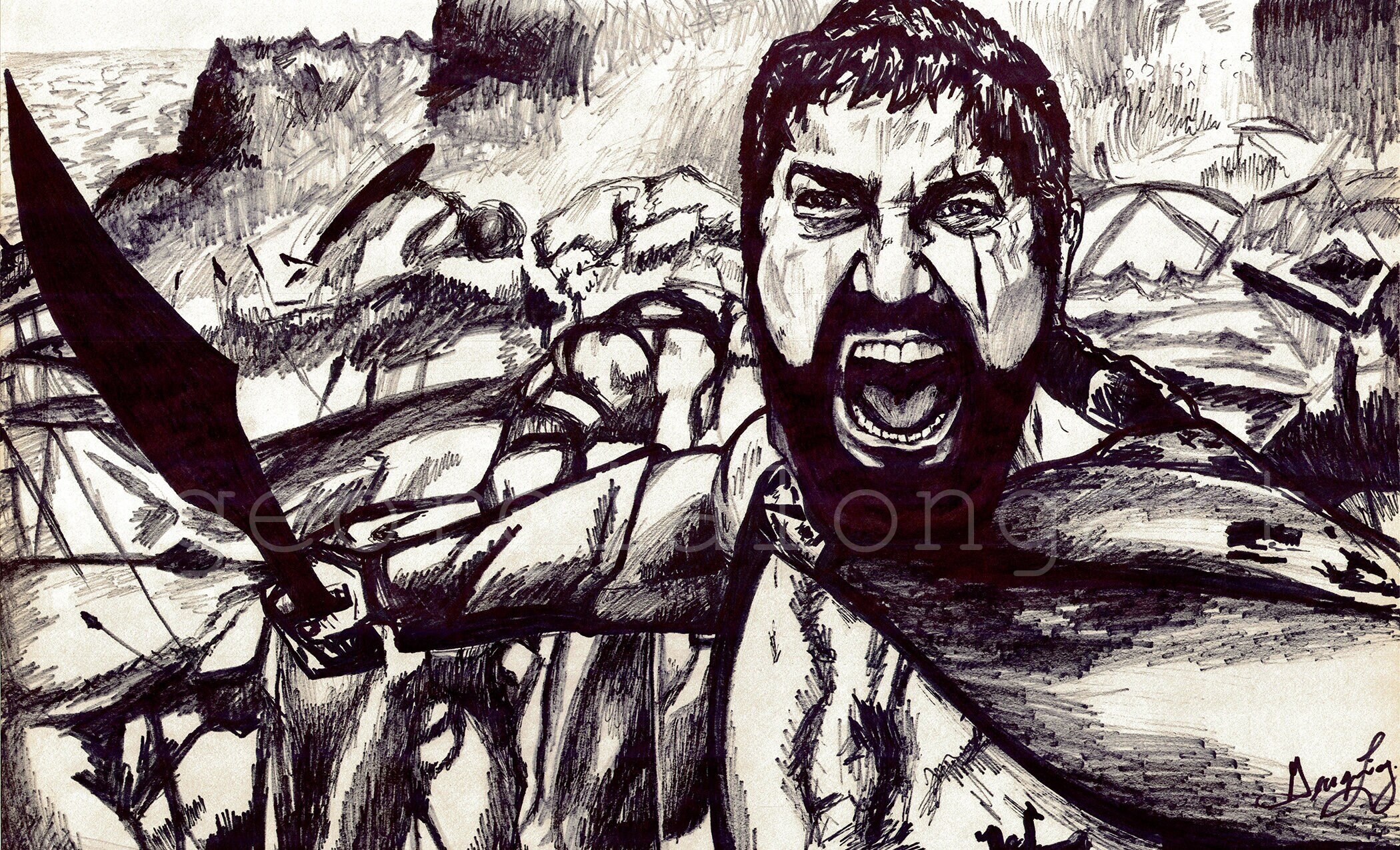 Leonidas' Final Roar From 300 Sharpie Drawing Print - Etsy