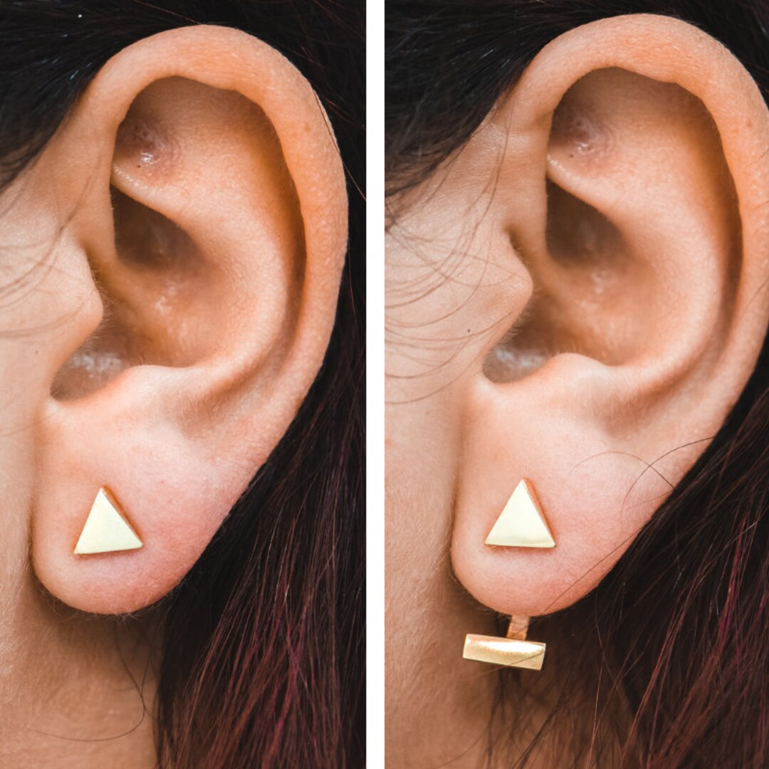 14K Gold Front and Back Earrings / Unique Gold Stud Earrings / Gold ...