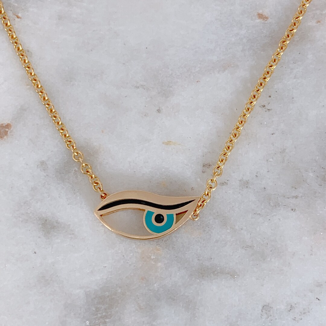 Evil Eye Necklace 14K Gold, Evil Side Eye, Evil Eye Jewelry, Statement ...