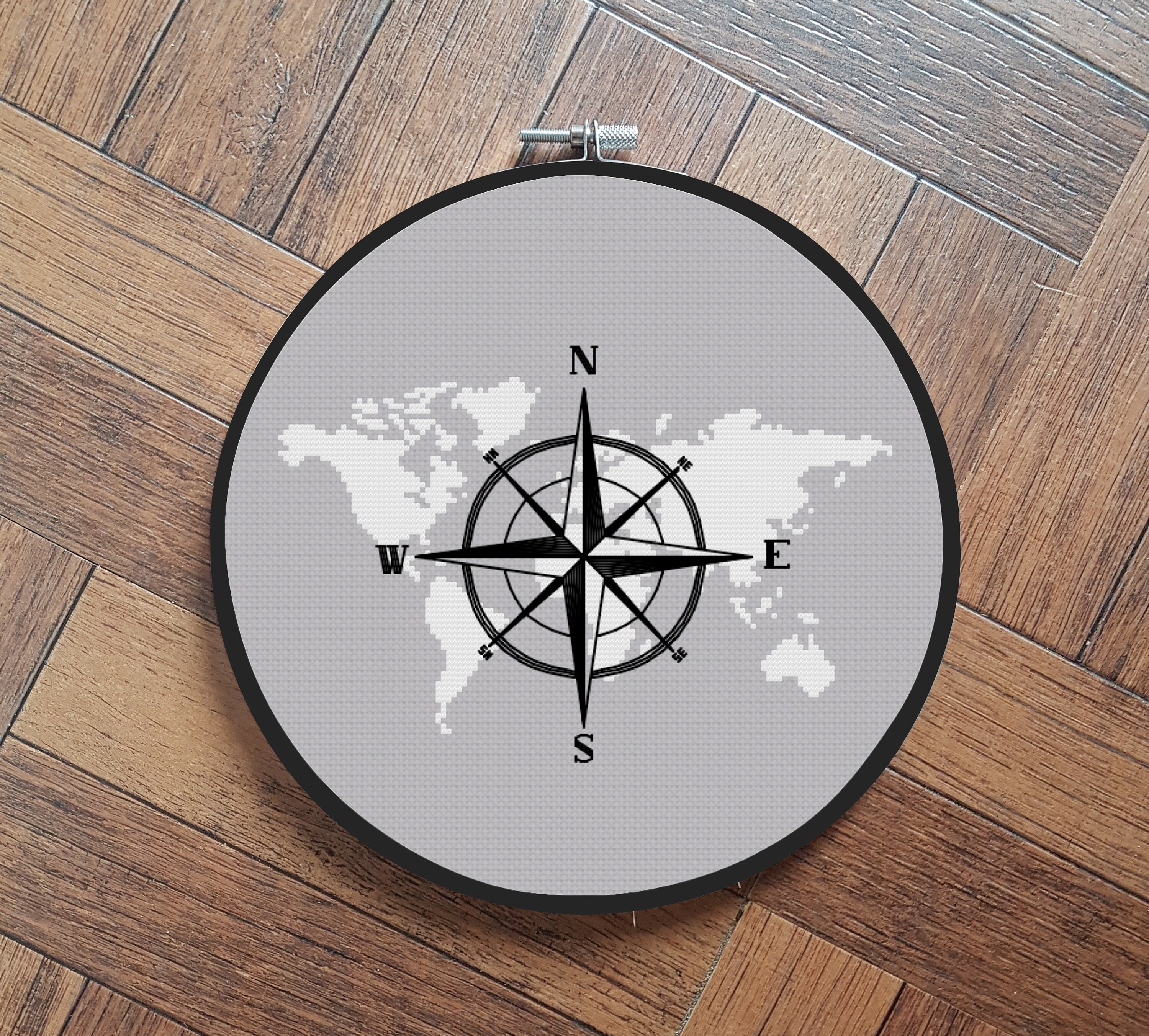World Map With Compass Cross Stitch Pattern - Etsy