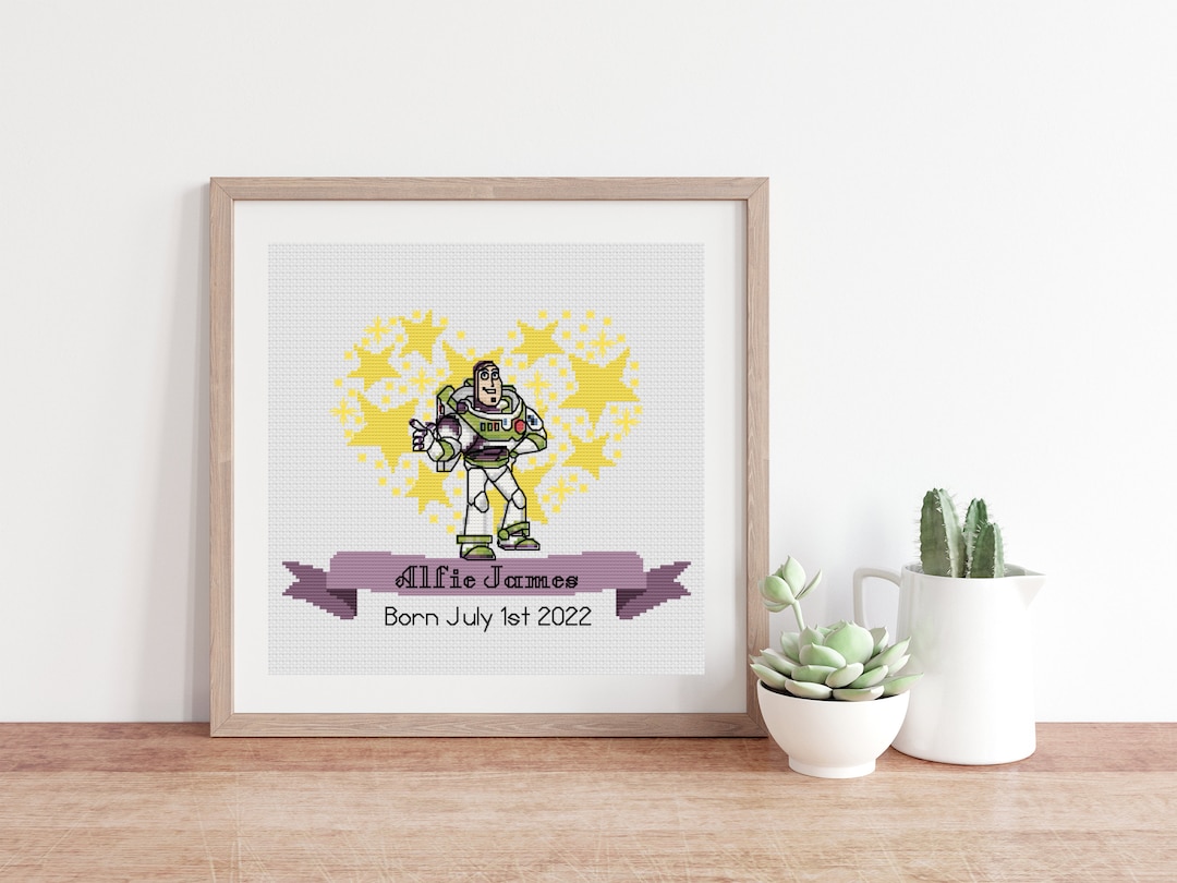 Buzz Lightyear Star Love Heart - Baby Name - Baby Decor - Cross Stitch ...
