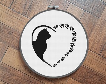 Cat Heart Cross Stitch Pattern - Etsy Sweden