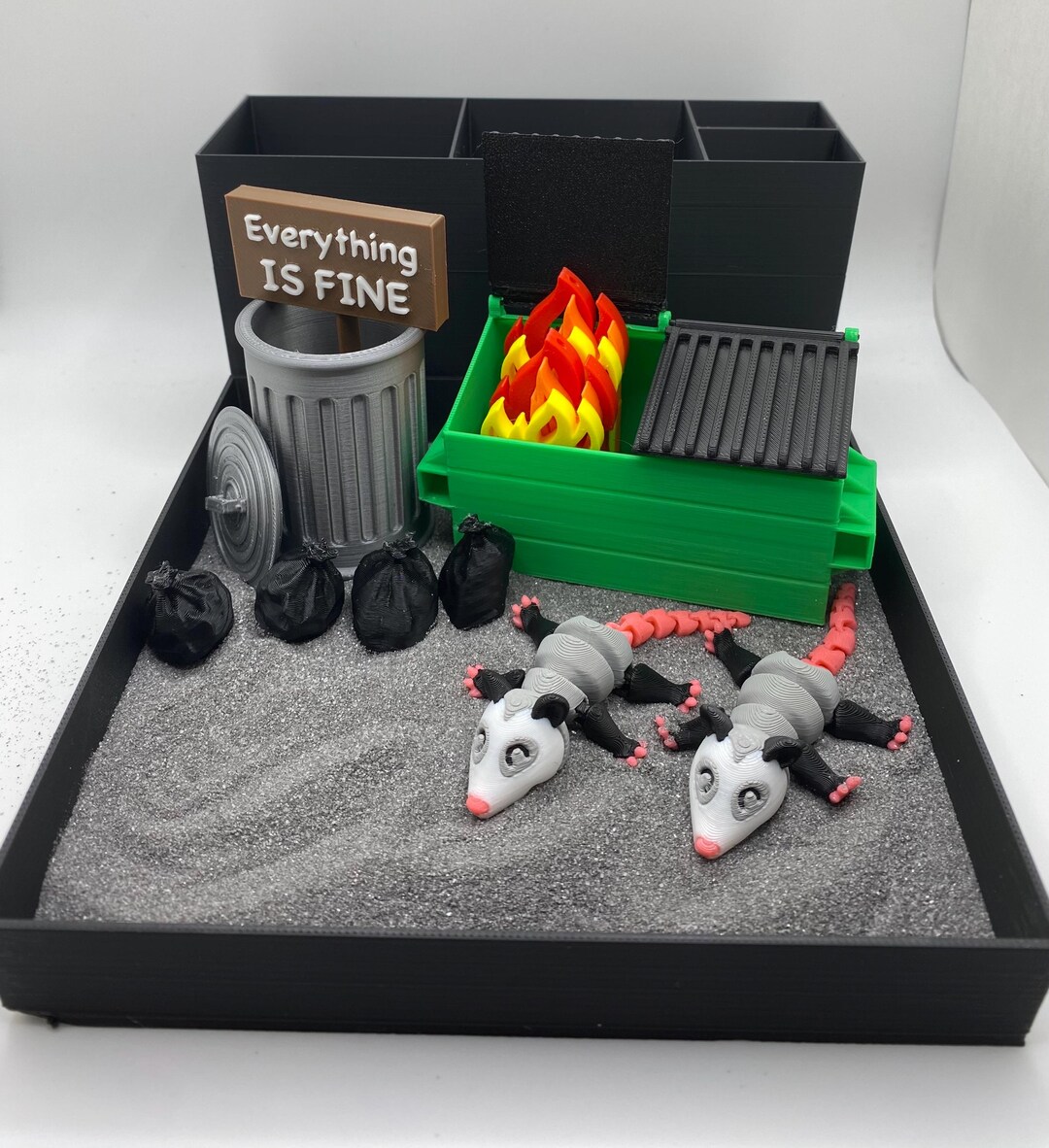 Opossum Dumpster Fire Zen Garden, Mini Desk Decor, Sensory Calming Sand ...