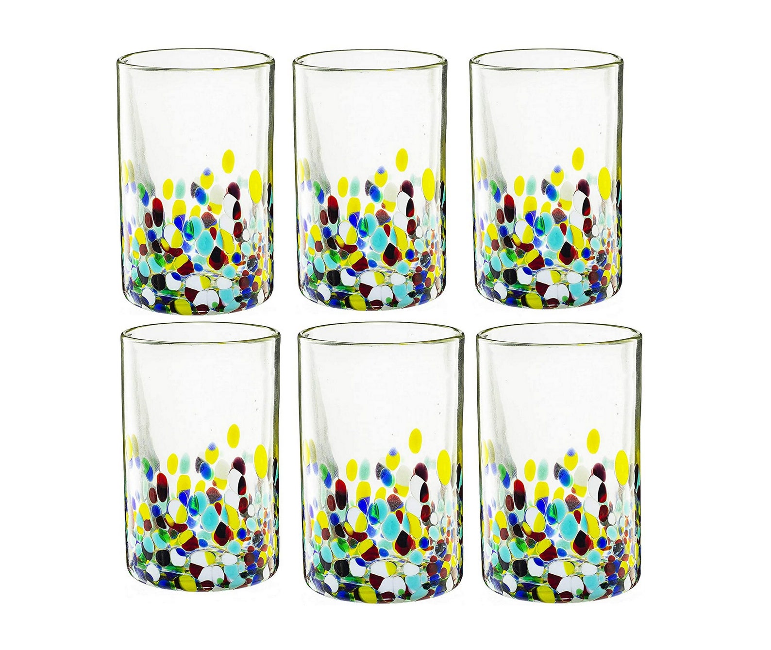 Hand Blown Mexican Drinking Glasses Set Of 6 Confetti Carmen Etsy