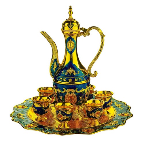 Turkish Blue Tea Serving Set With Decorative Tray for 6 - Etsy