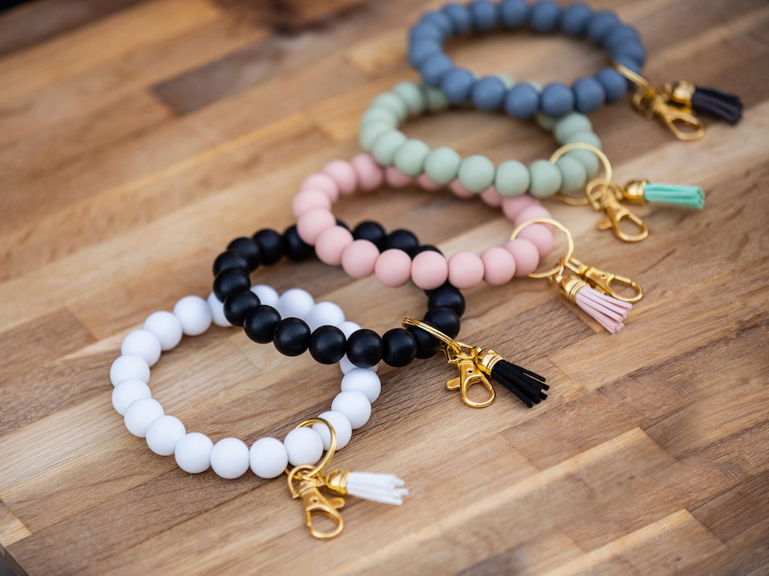 Beaded Keychain Wristlet Silicone Bangle Keyring Bracelet - Etsy