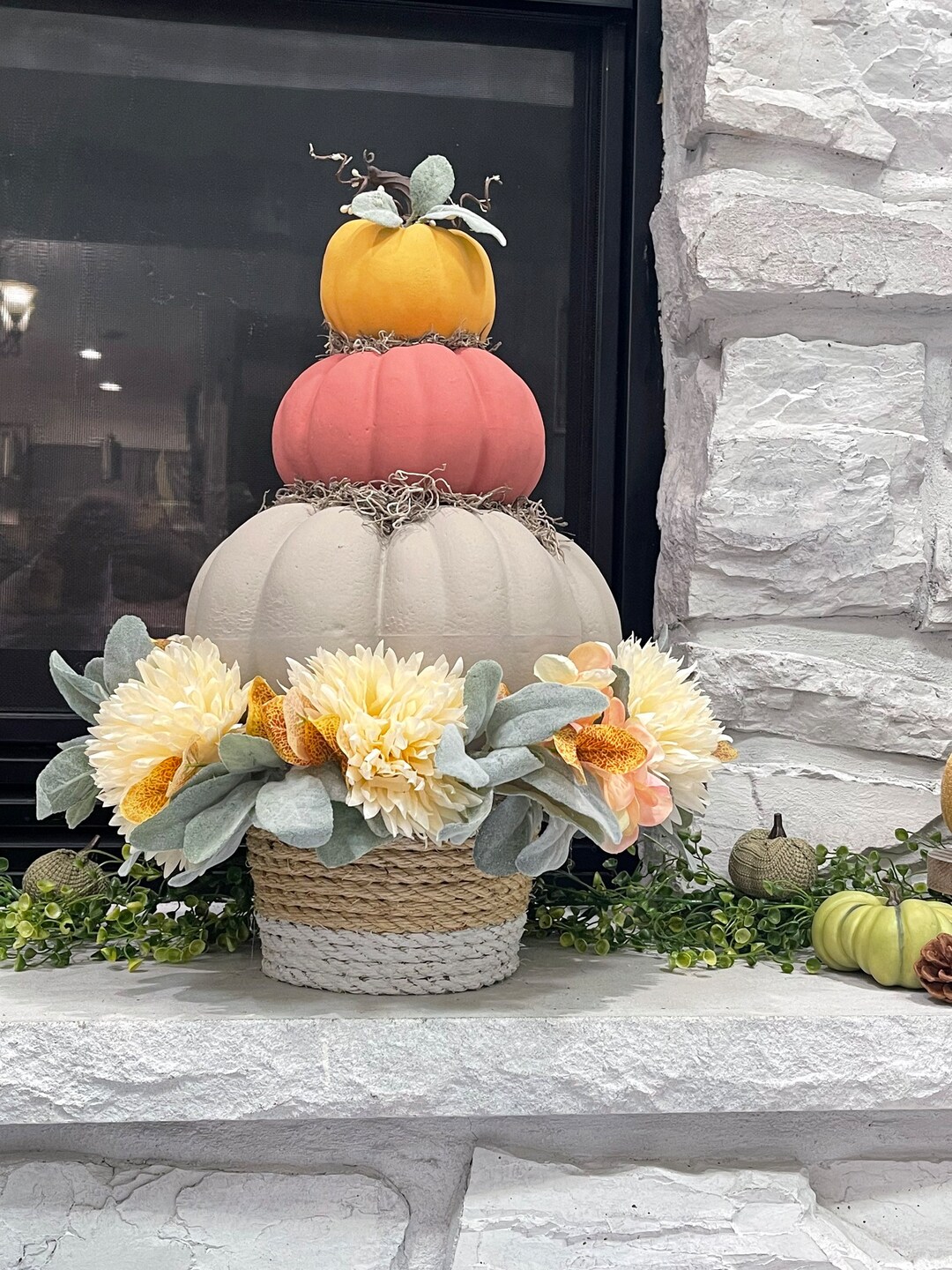 Fall Decor 3 Pieces Pumpkin Topiary, Triple Stacked Pumpkins, Fall ...