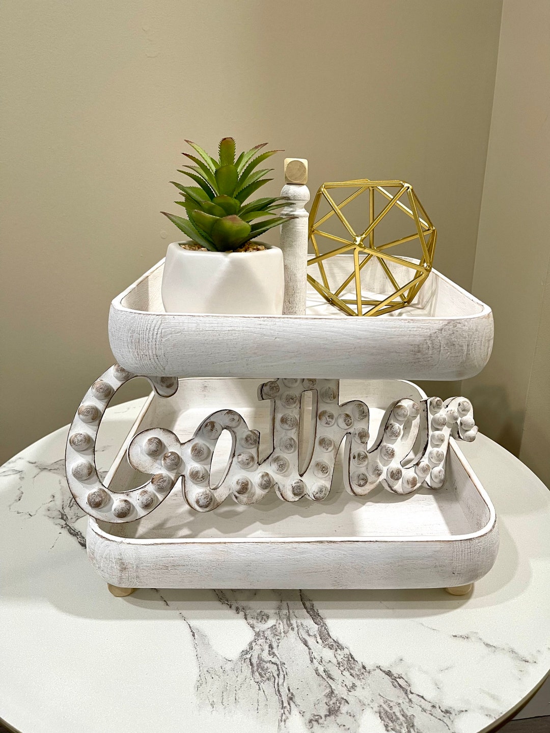 2 Tiered Tray / Farmhouse 2 Tier Tray / White Tier Tray / Wood - Etsy