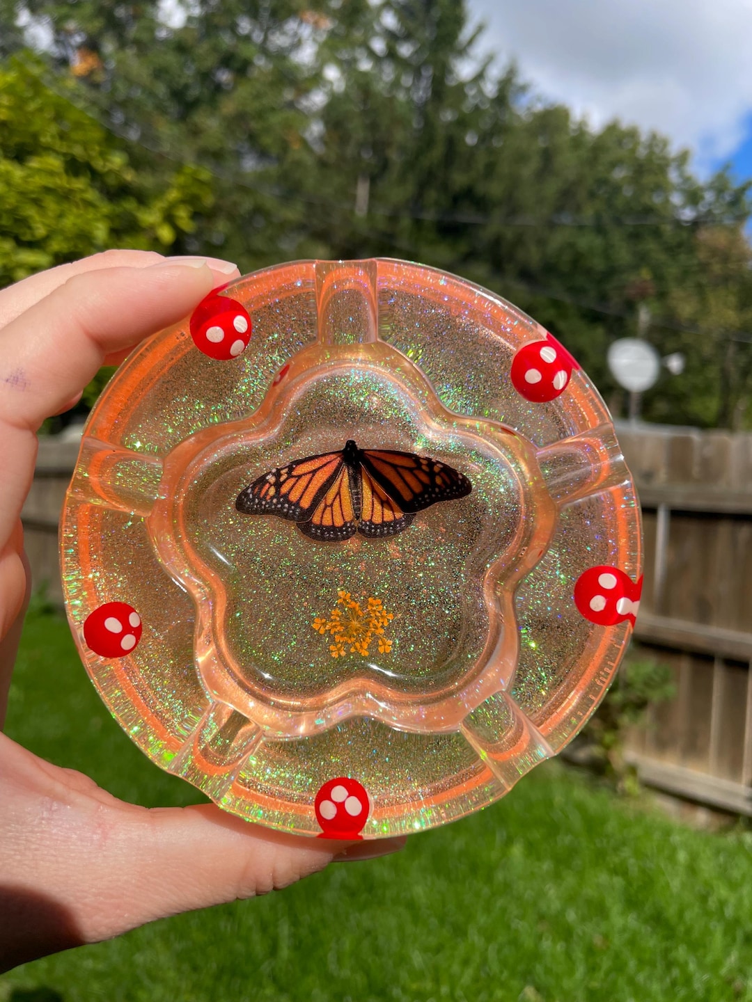 Amanita Mushroom + Monarch Butterfly Ashtray - Whimsical Ashtrays ...