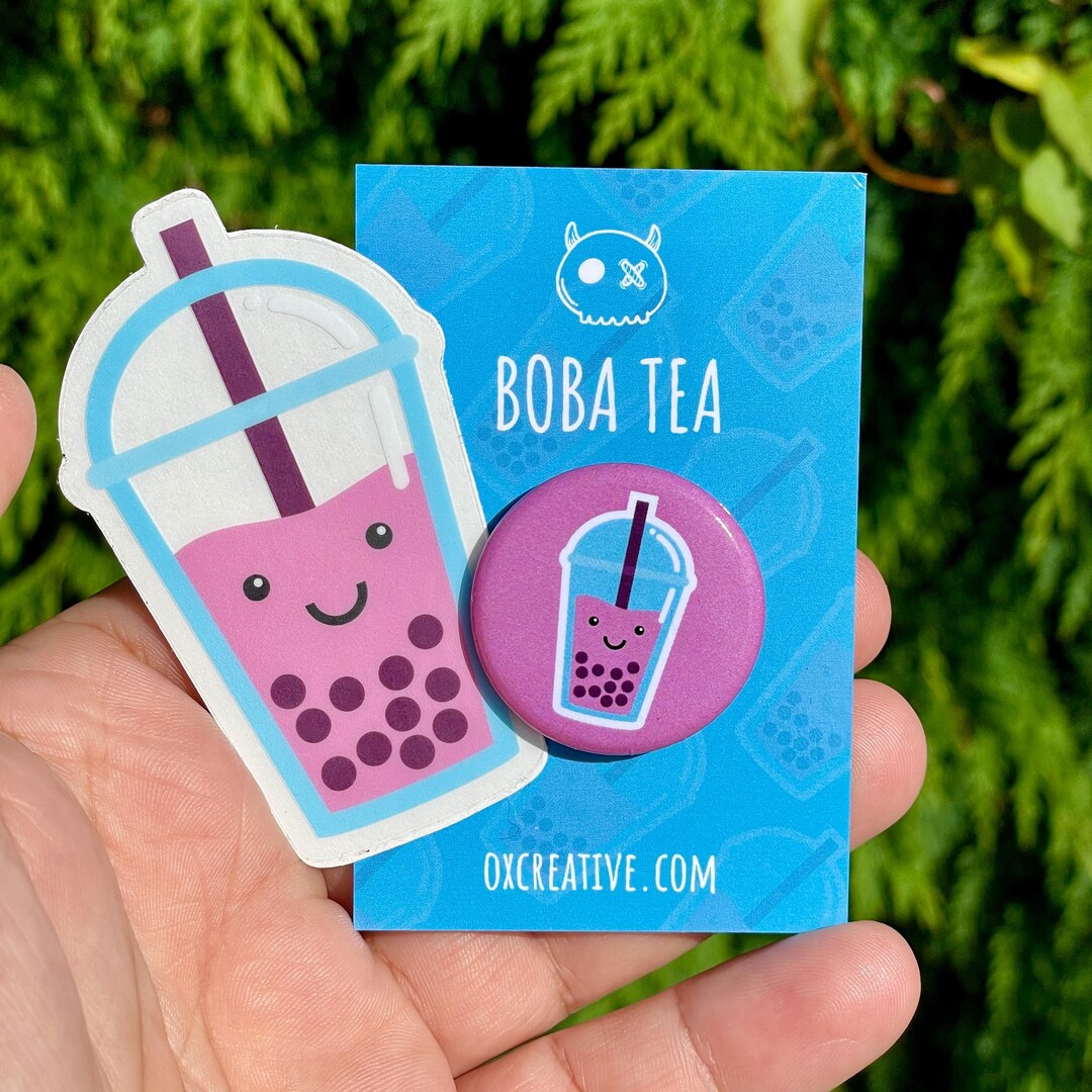 Cute Boba Button Badge & Transparent Sticker Pack - Etsy