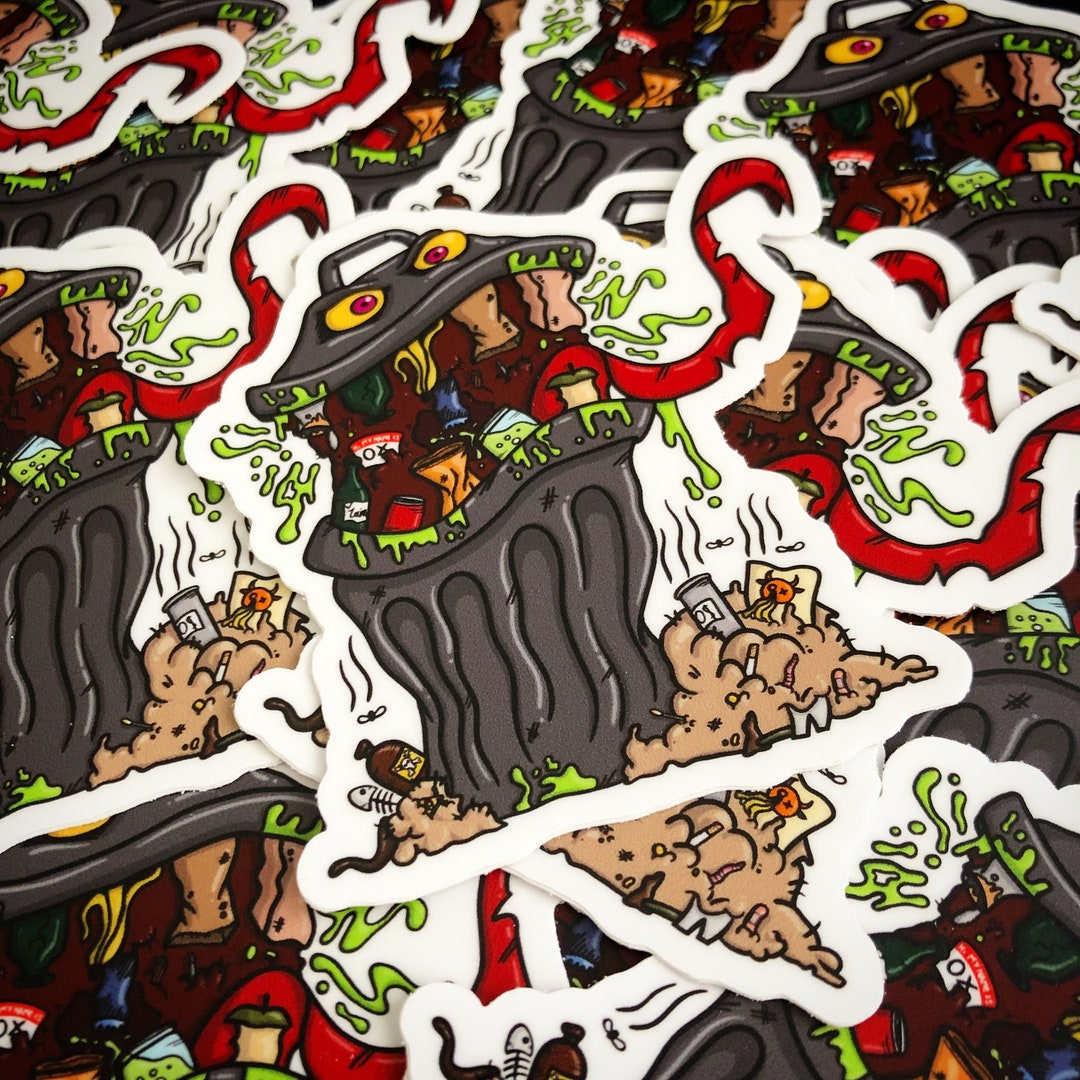 Crazy Sticker Trash Can Monster Premium Uv-resistant - Etsy