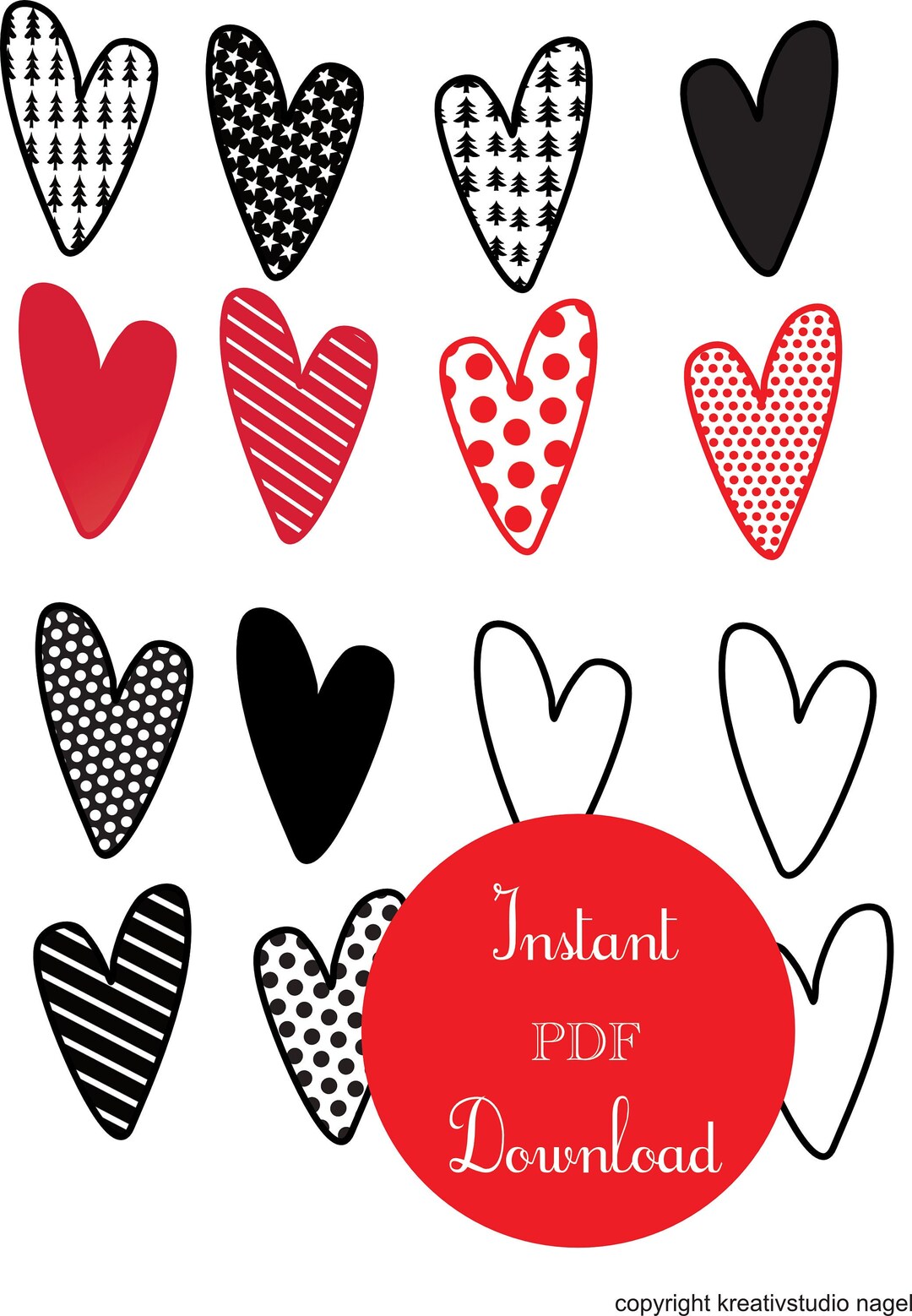 PDF Jpg HEARTS Download Pendant, Heart Garland, Craft, Print Template ...