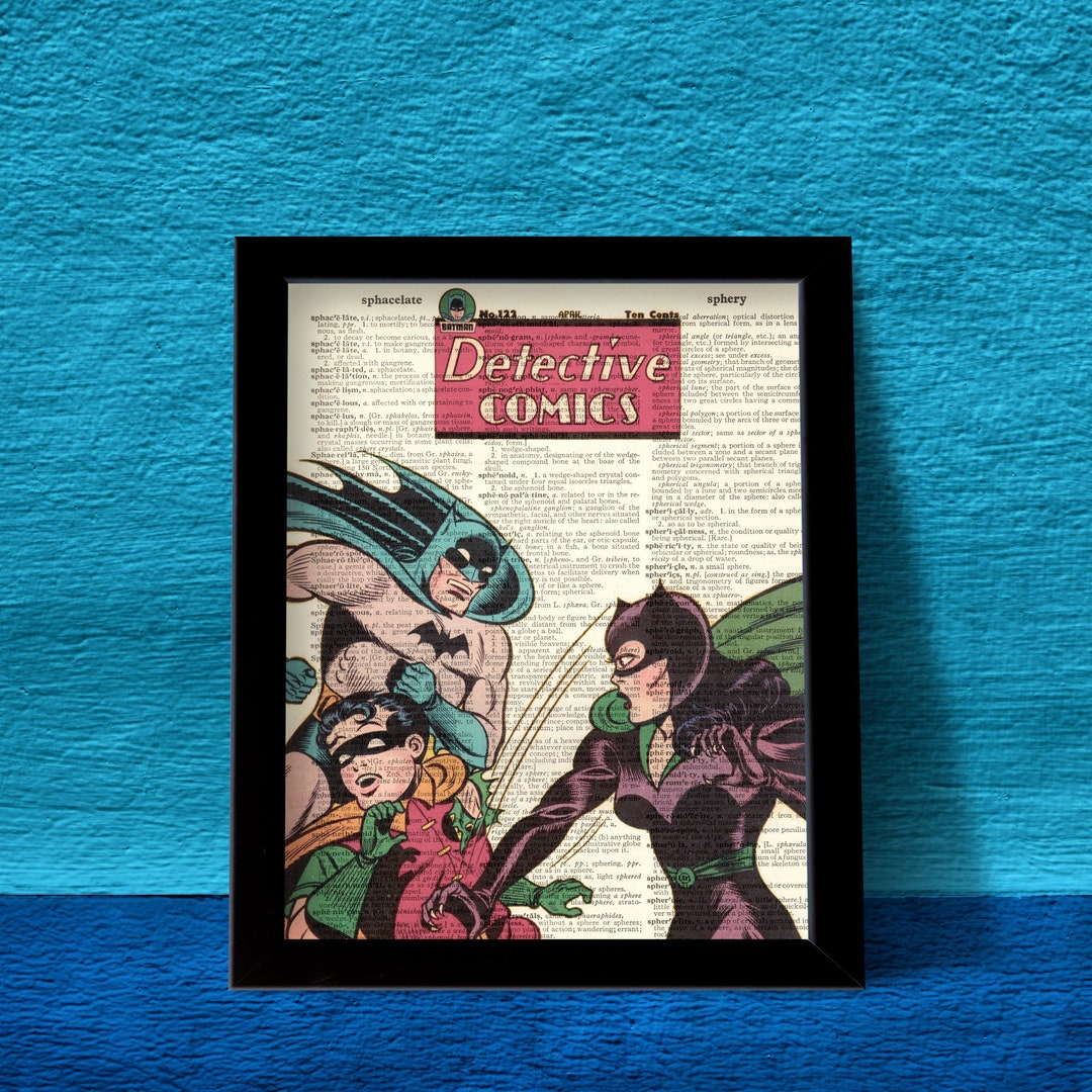Batman Robin Catwoman Comic Book Detective Dictionary Art Print, Framed ...