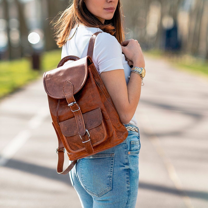 Cognac Leather Backpack - Etsy