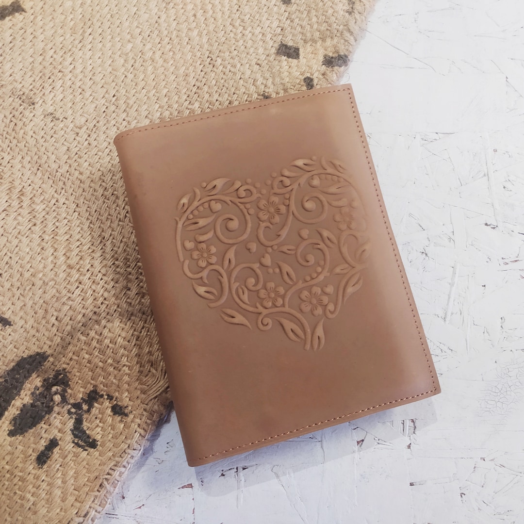 Handmade Leather Notebook With Engraved Heart, Leather Diary, Leather ...