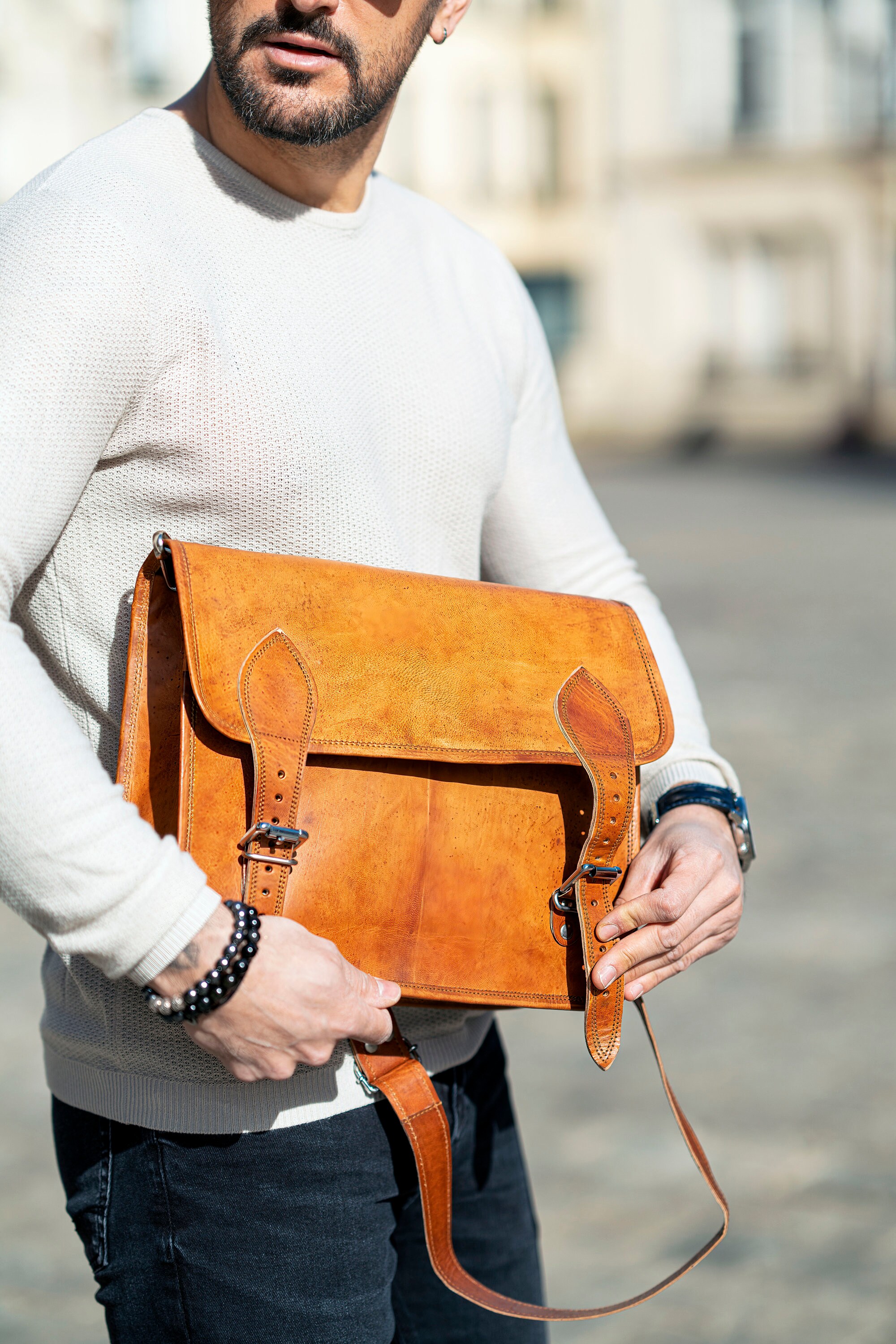 Men's Leather Messenger Leather Messenger Bag Leather - Etsy