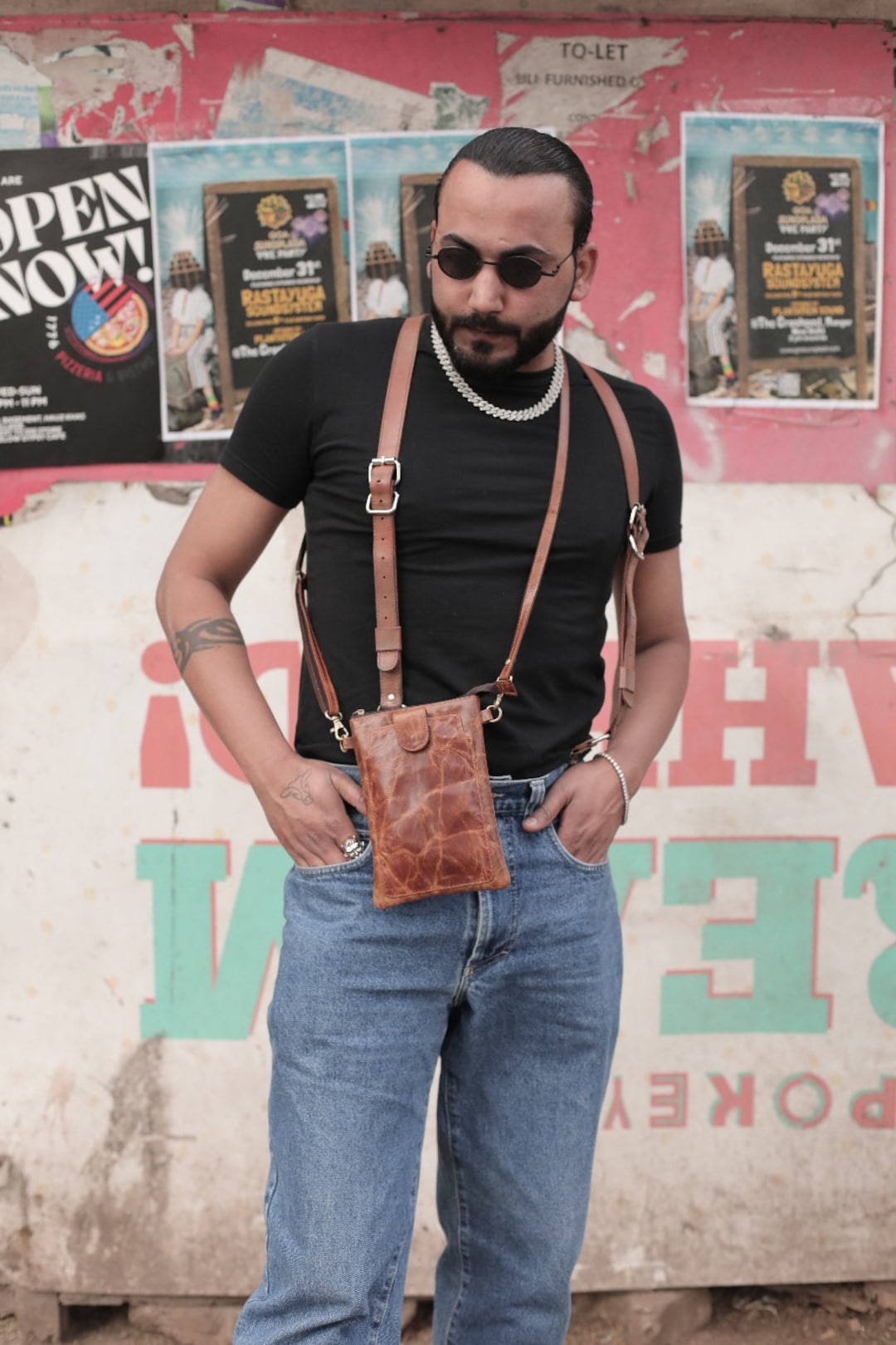 Shoulder Leather Pouch for Men, Brown Leather Passport Pouch, Small ...