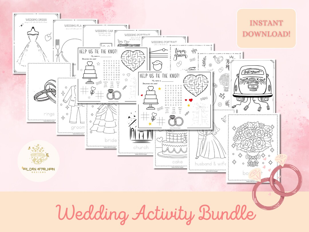 Wedding Activity Pack/coloring Sheets, Bridal Fun, Marriage-themed ...