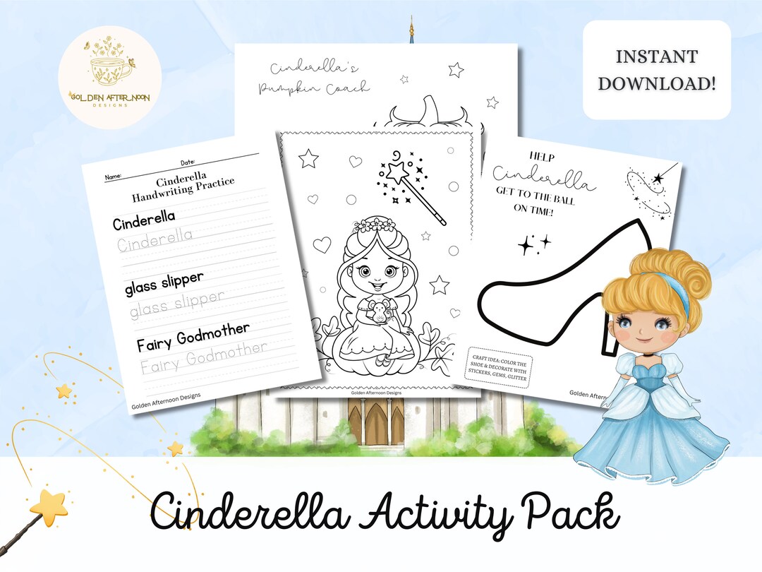 Cinderella Activity Pack/magical Worksheets for Kids, Princess Crafts ...