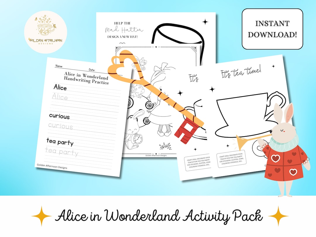 Alice in Wonderland Printable Activity Pack/handwriting & Craft ...