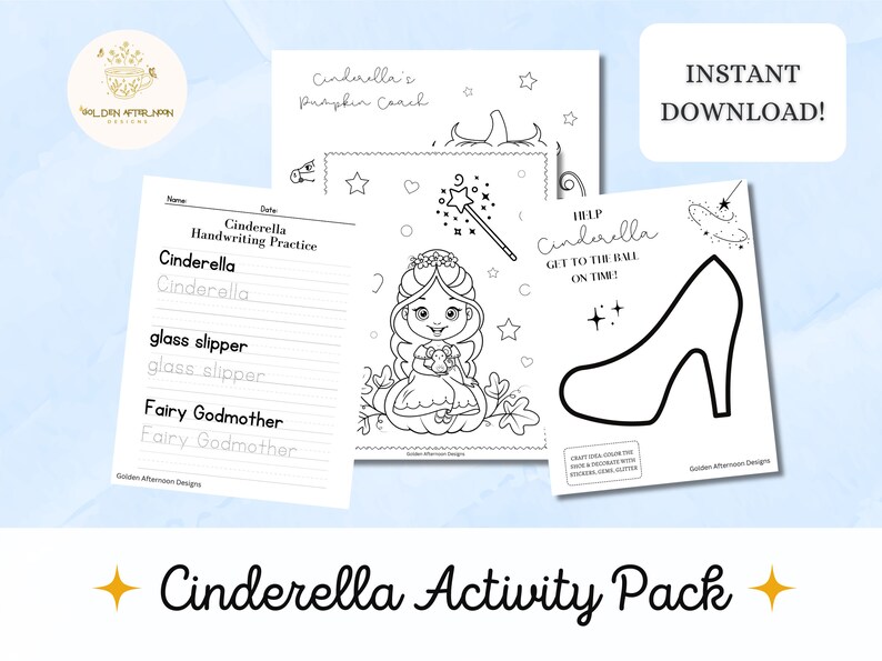Cinderella Princess Printable Activity Pack | Coloring Pages Worksheets ...