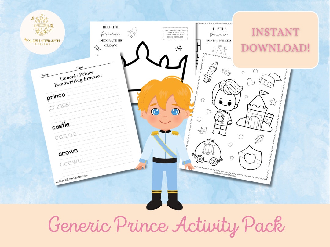 Prince Printable Activity Pack for Birthday Party Favors/fantasy ...