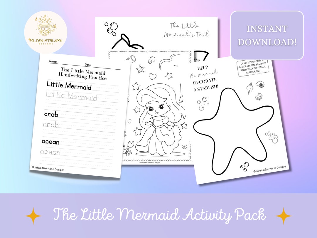 The Little Mermaid Adventure Activity Pack/handwriting & Crafts Under ...