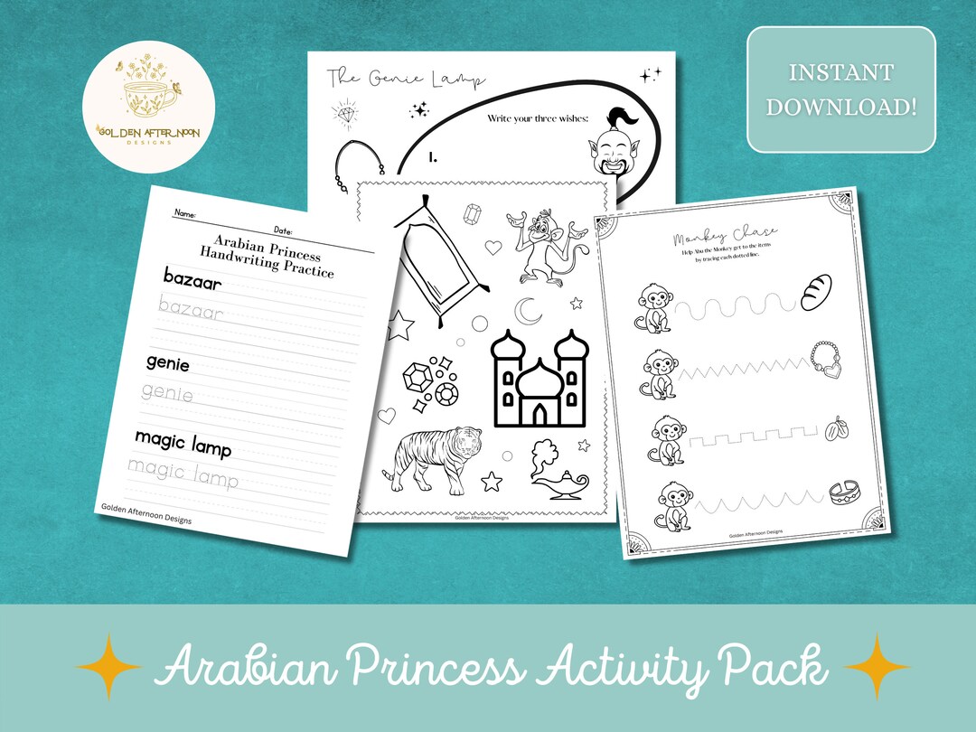 Arabian Princess Activity Pack | Aladdin Jasmine Crafts | Handwriting ...