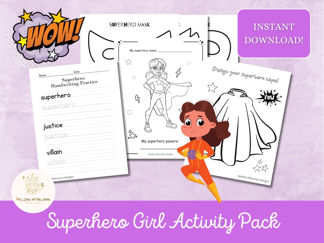 Superhero Girl Printable Activity Pack/for Little Girl Kids Superhero ...