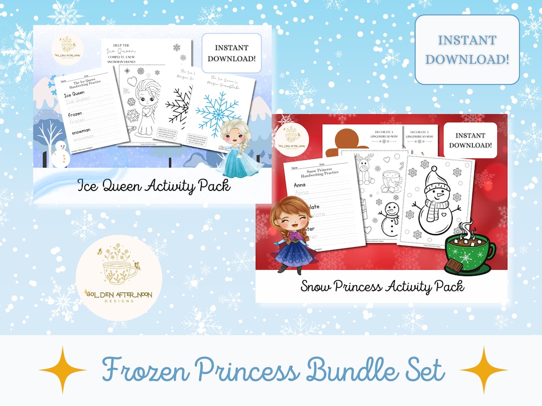 Frozen Princess Bundle Activity Worksheet Bundle/ Elsa Anna Handwriting ...